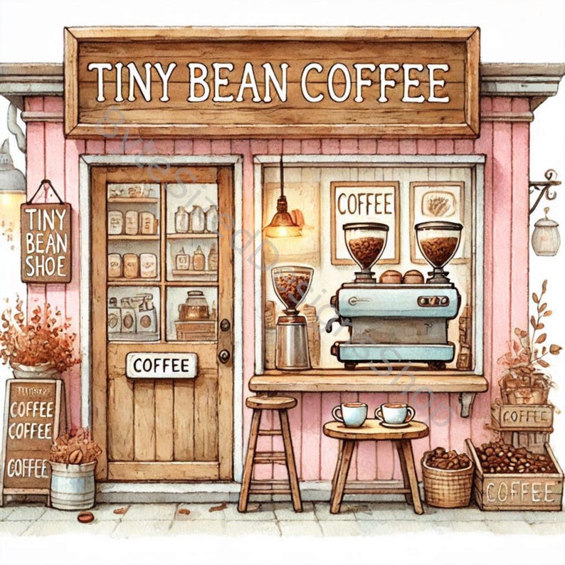 Watercolor Coffee Shop Clip Art: High-res Jpgs (digital Download) - Etsy