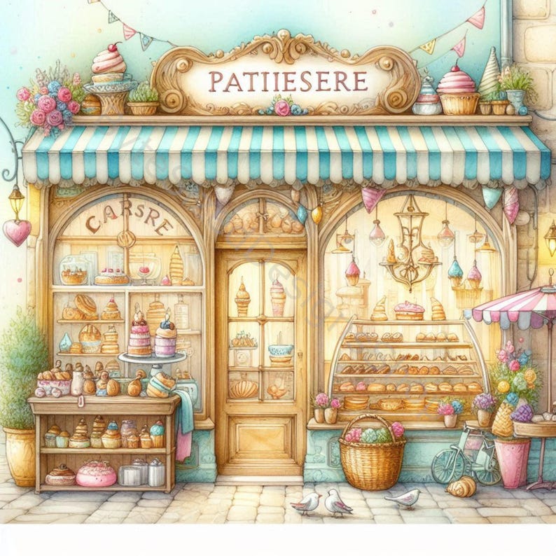 Patisserie Shop Watercolor Clip Art: High-res Jpgs (digital Download ...