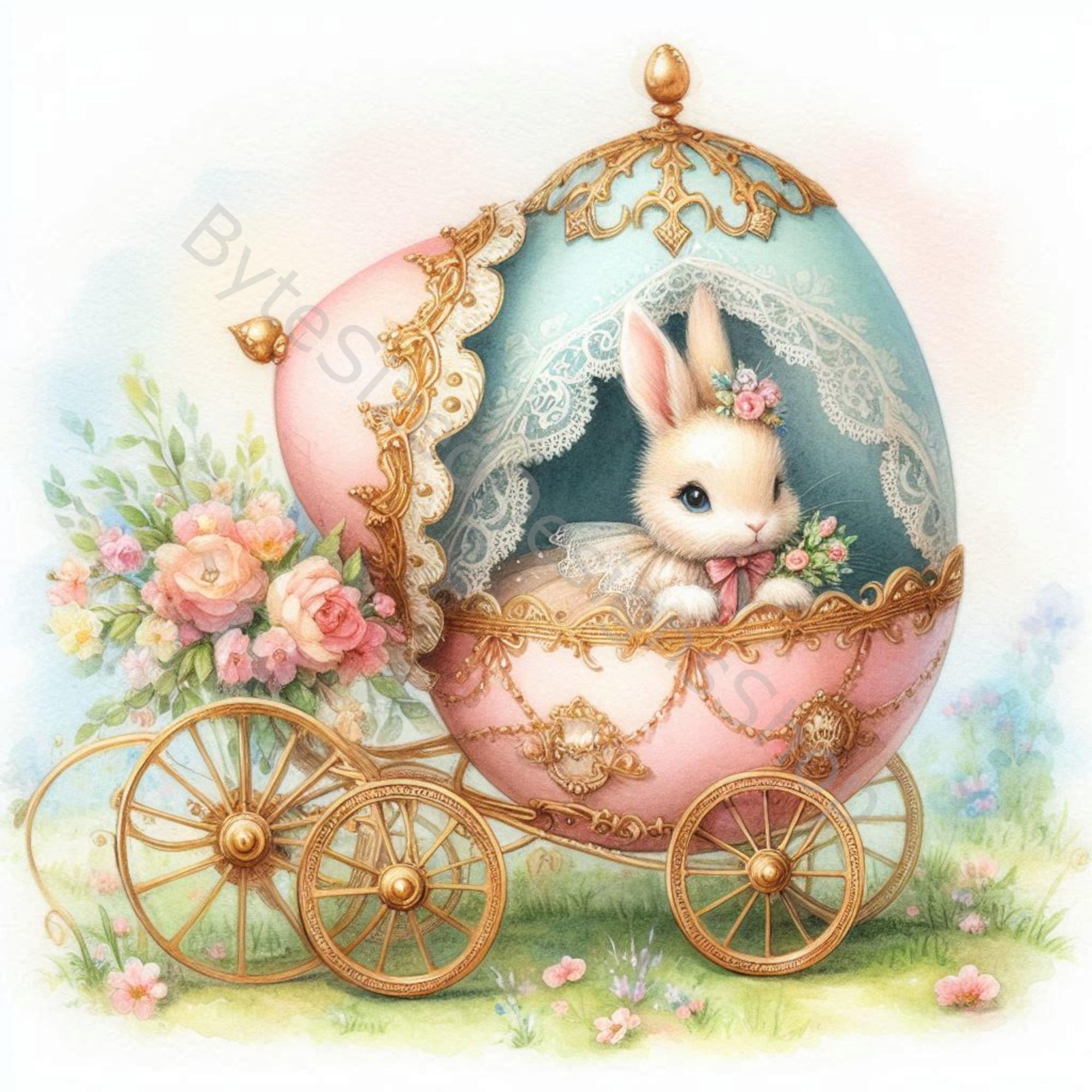 Vintage Easter Bunnies Clip Art Set 10 High Res Watercolor Jpgs for ...