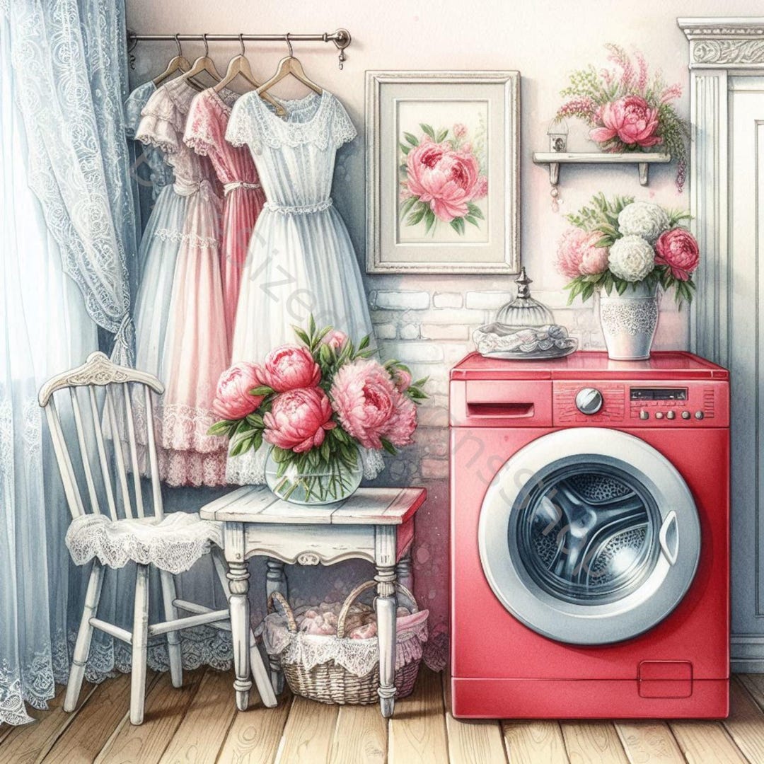 Red Laundry Room Clip Art Set 10 High Res Watercolor Jpgs for Junk ...
