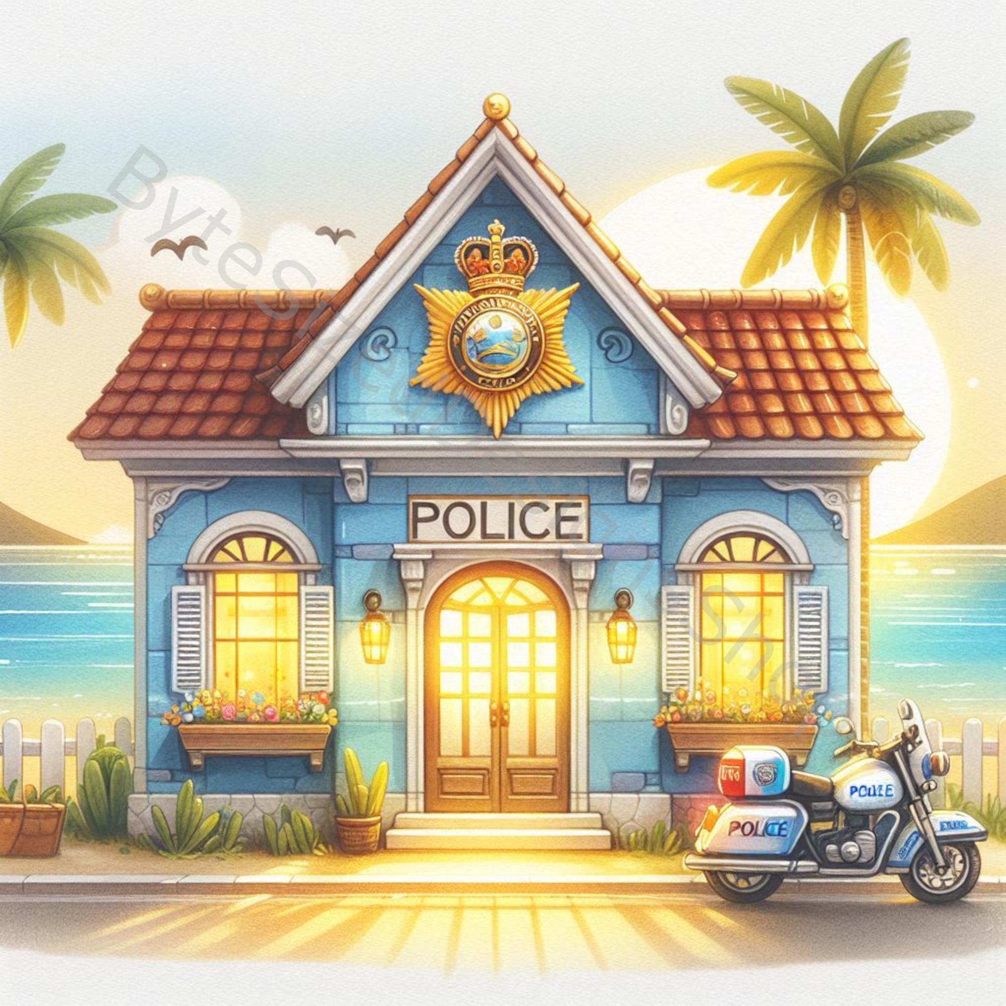 Watercolor Police Station Clip Art: High-res Jpgs (digital Download) - Etsy