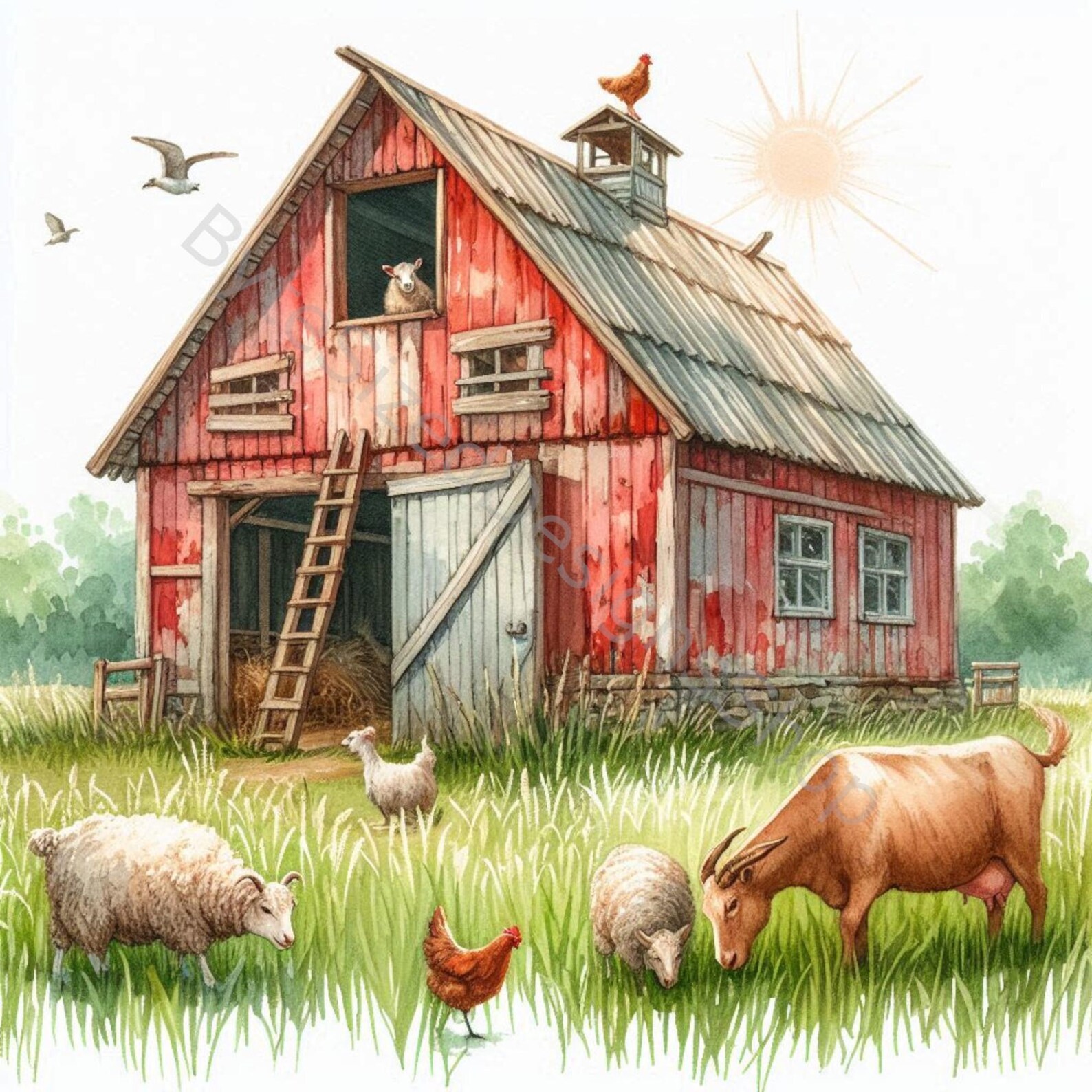 Old Barn Clip Art Set 10 High Res Watercolor Jpgs for Junk Journaling ...