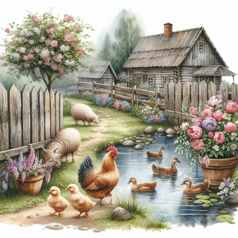 Watercolor Farm Clip Art Set: Countryside Scenes (digital Download) - Etsy