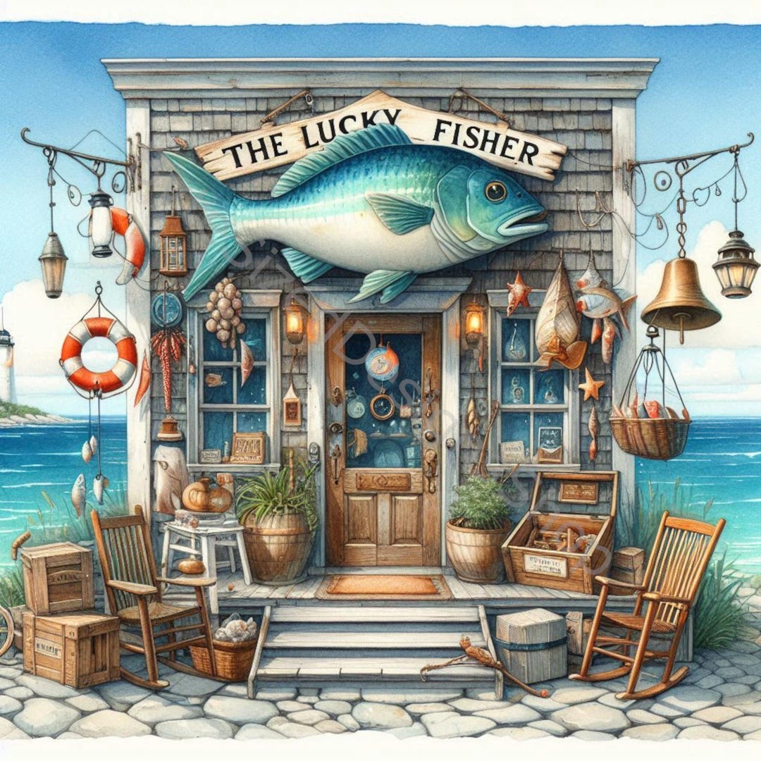 Fish Shop Clip Art Set 10 High Res Watercolor Jpgs for Junk Journaling ...