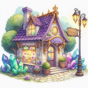 Watercolor Crystal Shop Clipart: Junk Journal & Scrapbooking (digital ...
