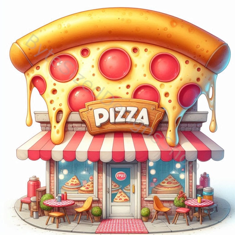 Pizza Shop Clip Art Set 10 High Res Watercolor Jpgs for Junk Journaling ...