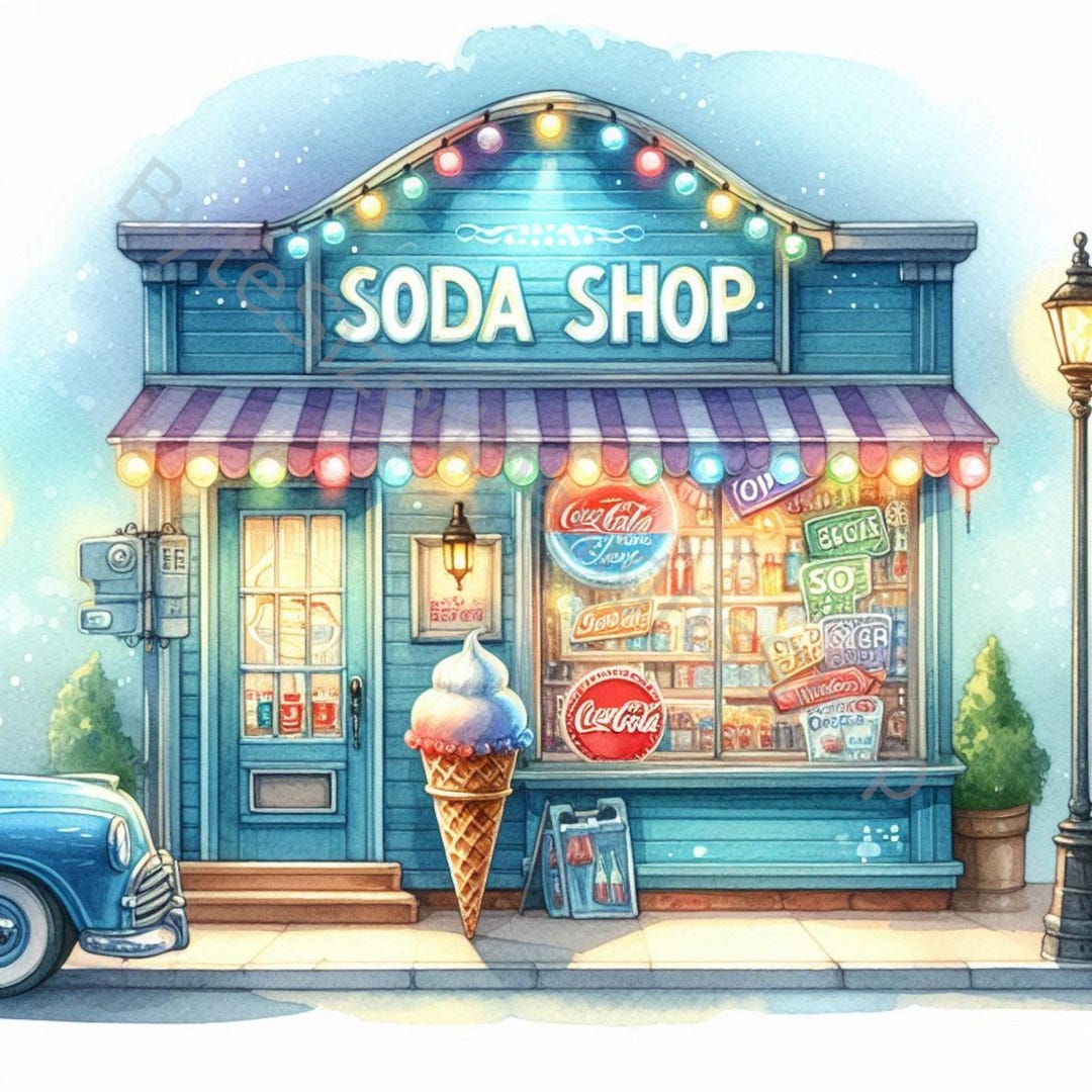Vintage Soda Shop Watercolor Clip Art: High-res Jpgs (digital Download ...