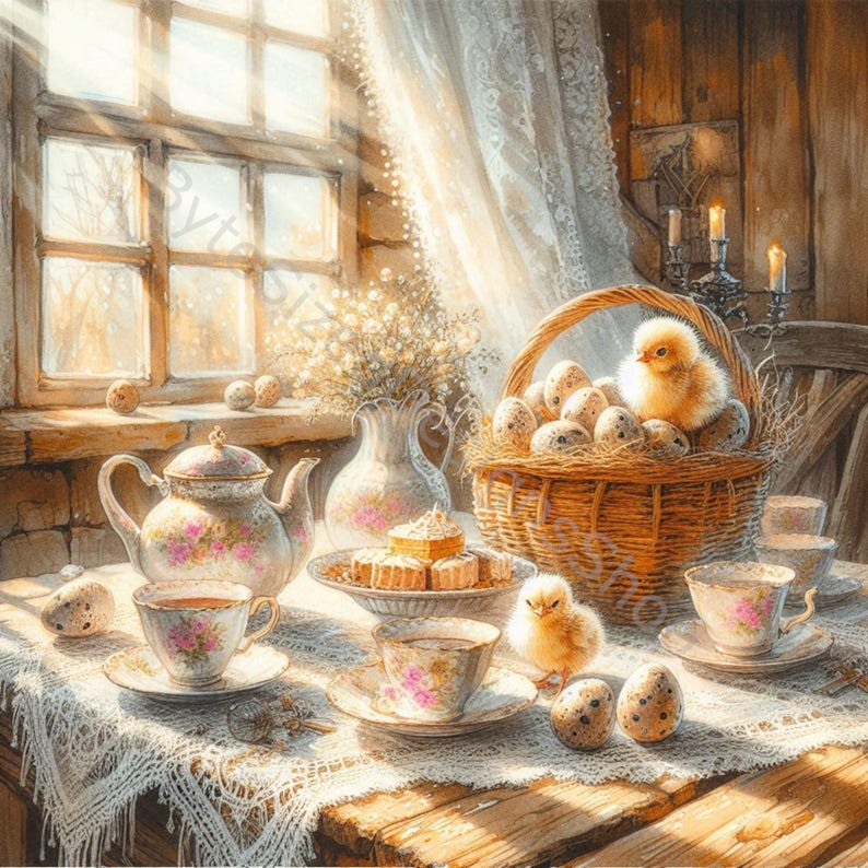 Easter Tea Party Watercolor Clip Art: Bunny, Floral (digital Download ...