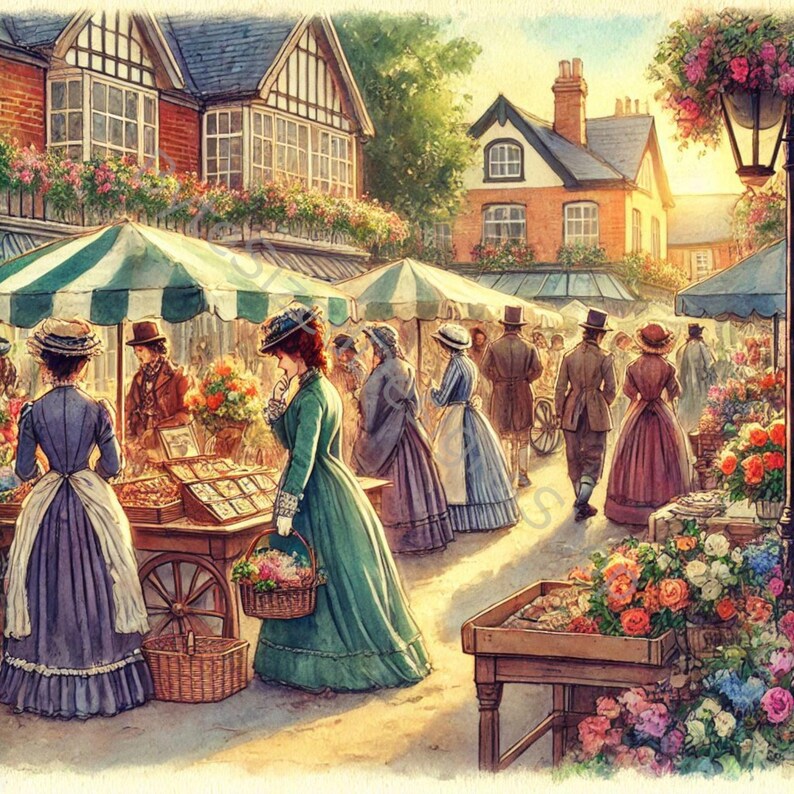 Victorian Market Day Watercolor Clipart: High-res Jpgs (digital ...