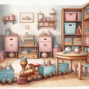 Toy Room Watercolor Clipart: Whimsical Nursery Art (digital Download ...