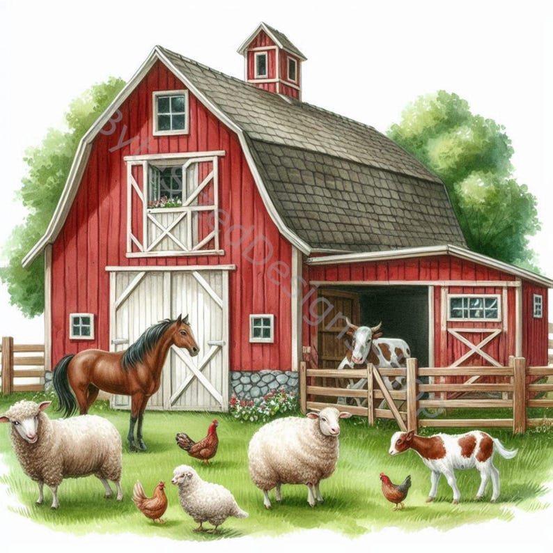 Red Barn Watercolor Clipart Set: High-res Jpgs (digital Download) - Etsy
