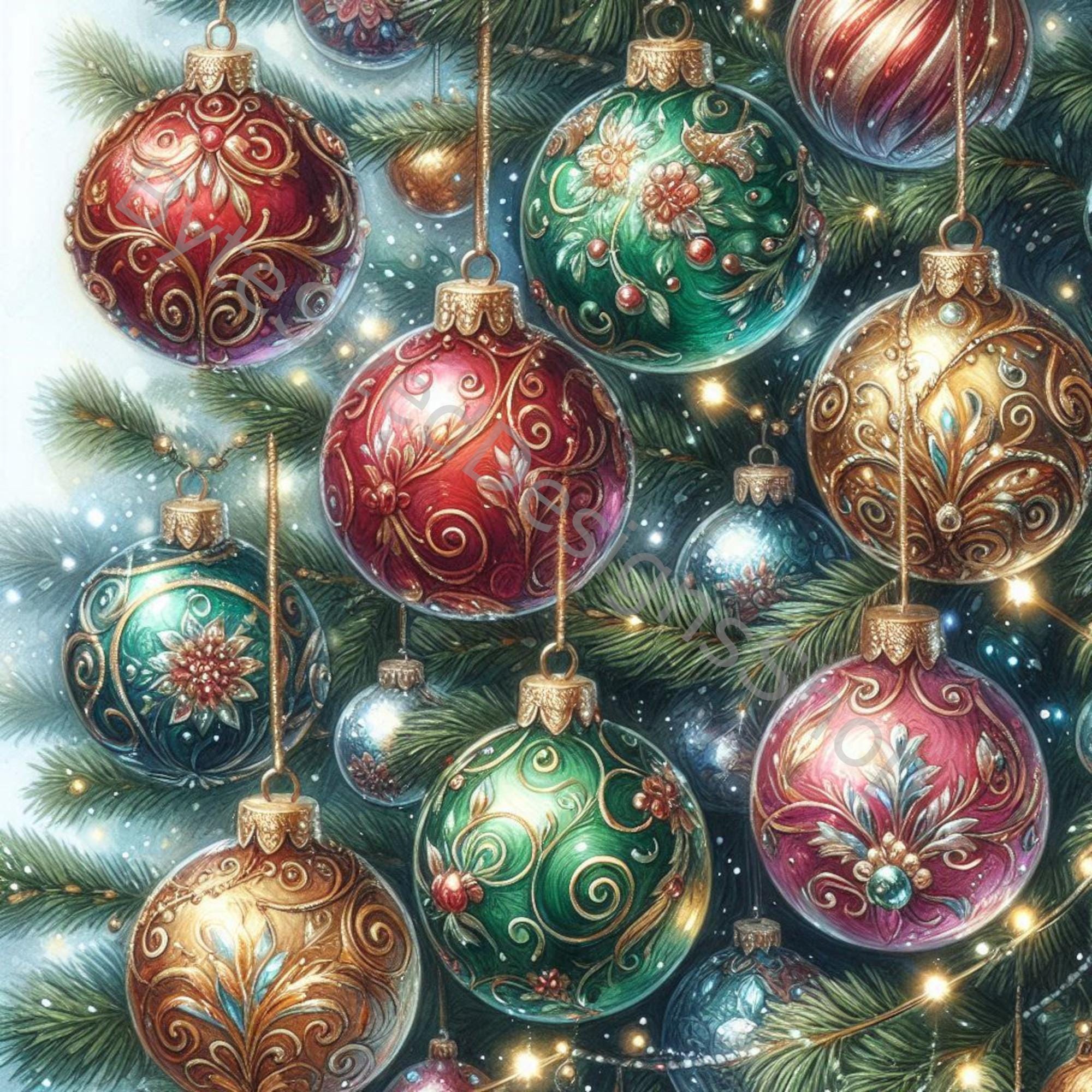 Watercolor Christmas Lights & Ornaments Clip Art (digital Download) - Etsy