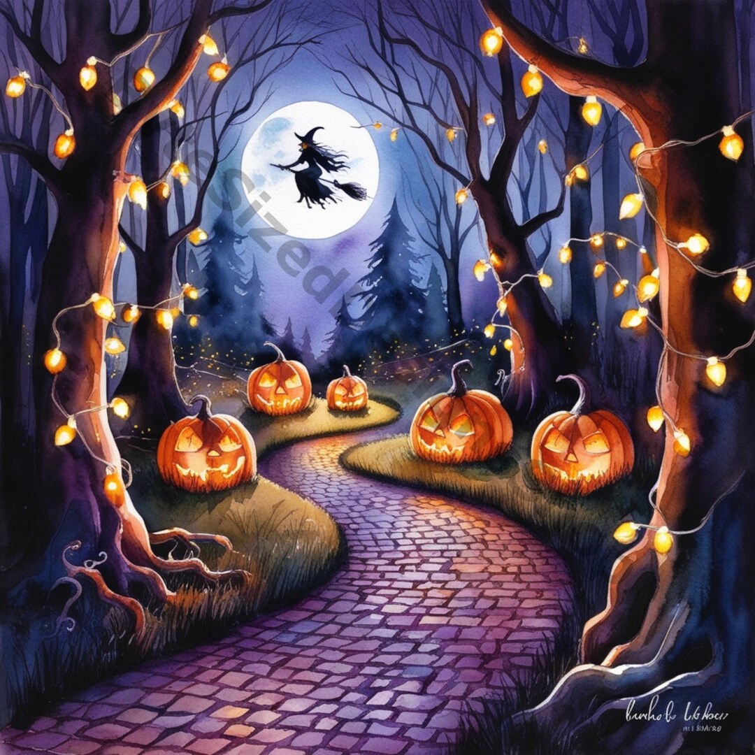 Watercolor Halloween Clip Art: Spooky Night Scene (digital Download) - Etsy