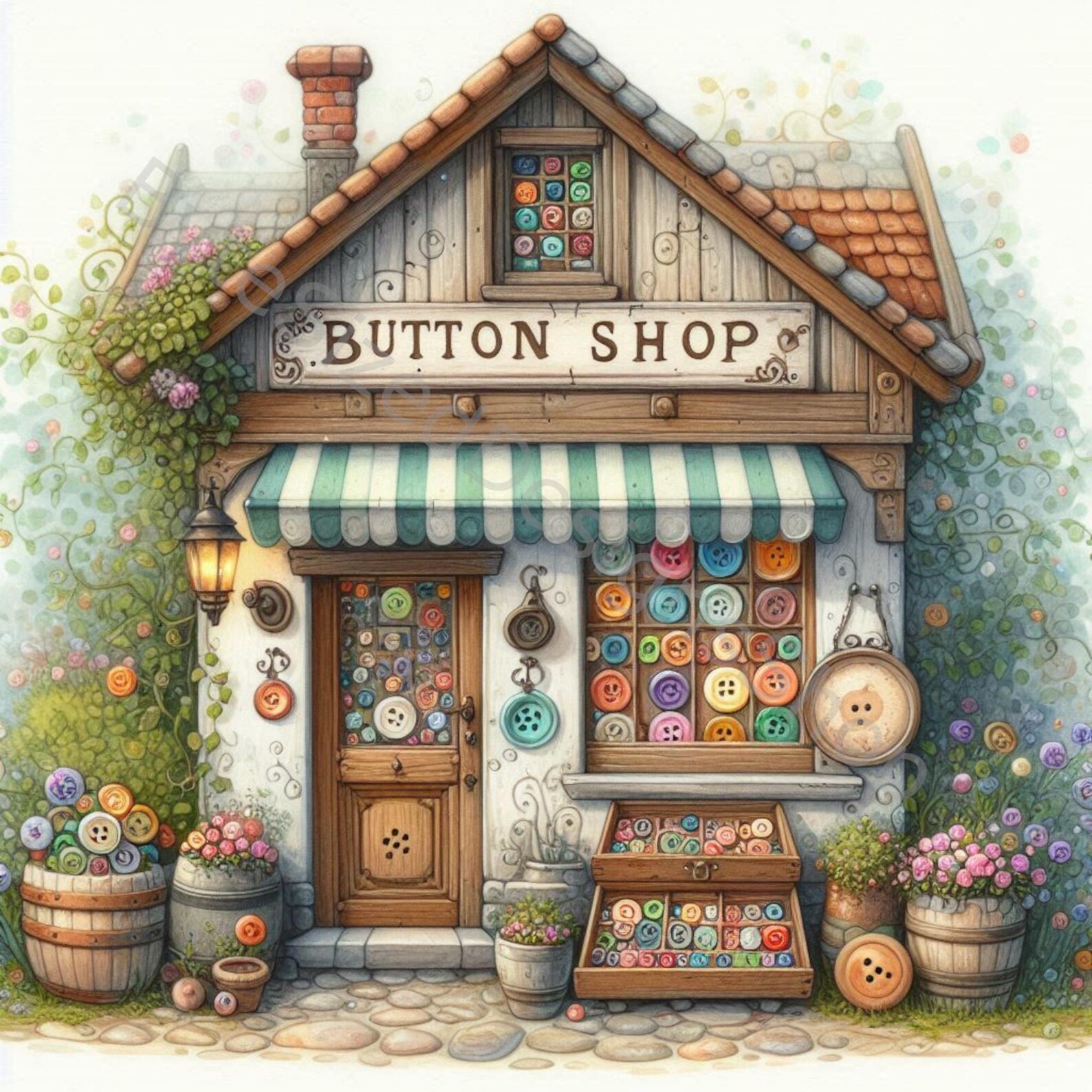 Button Shop Clip Art Set 10 High Res Watercolor Jpgs for Junk ...