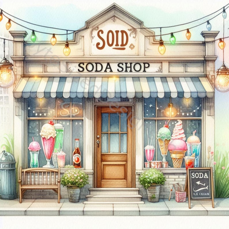 Vintage Soda Shop Clip Art Set 10 High Res Watercolor Jpgs for Junk ...