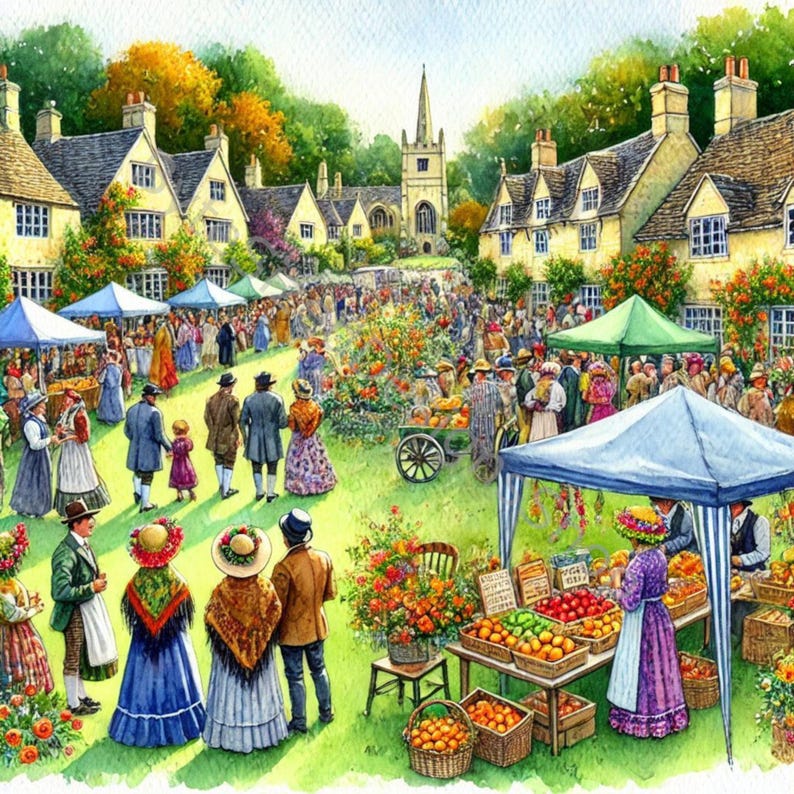 English Village Watercolor Clip Art: High-res Jpgs (digital Download ...