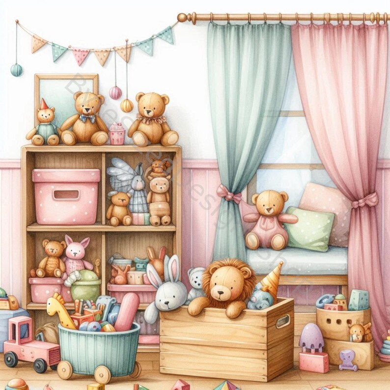 Toy Room Watercolor Clipart: Whimsical Nursery Art (digital Download ...