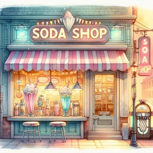 Vintage Soda Shop Clip Art Set 10 High Res Watercolor Jpgs for Junk ...
