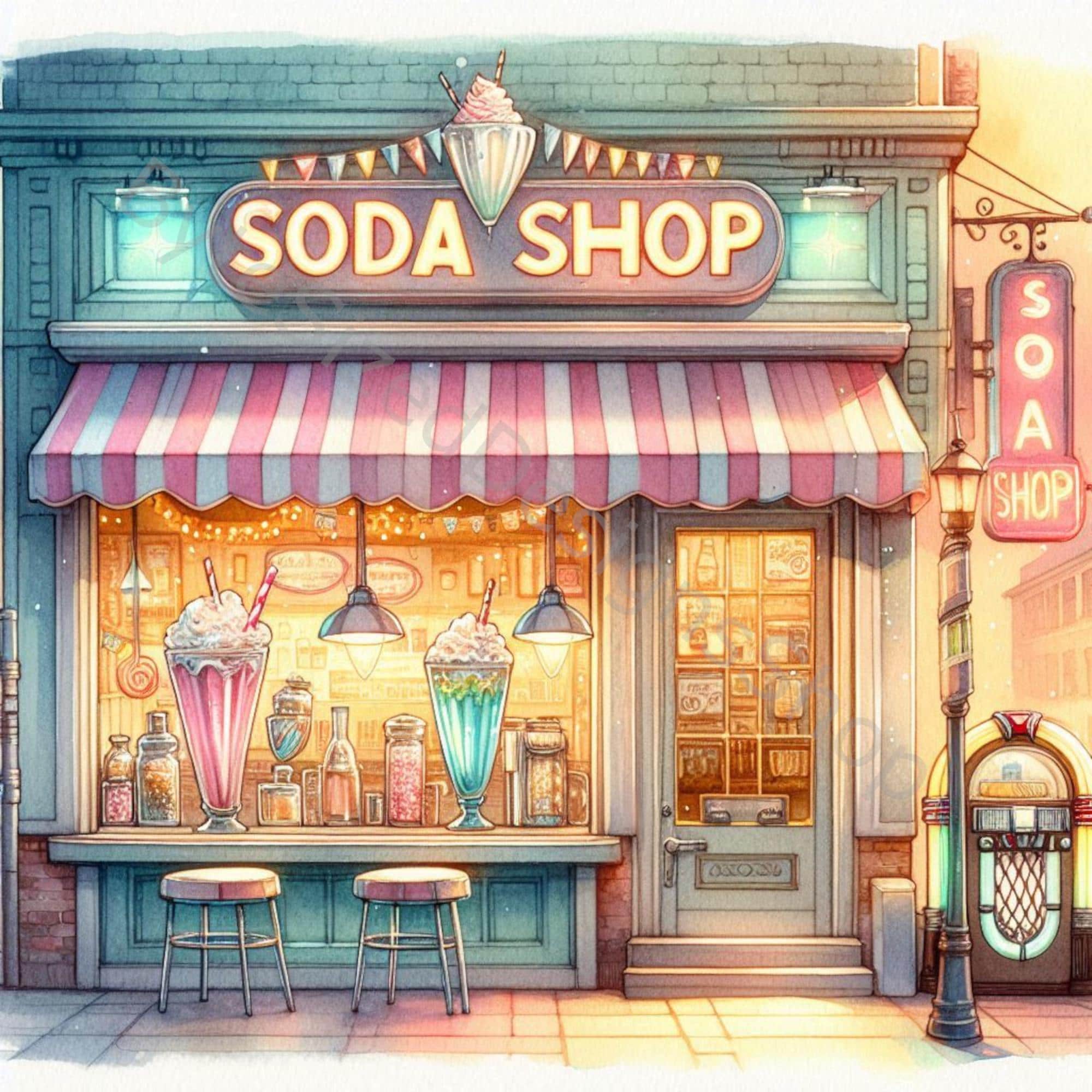 Vintage Soda Shop Clip Art Set 10 High Res Watercolor Jpgs for Junk ...