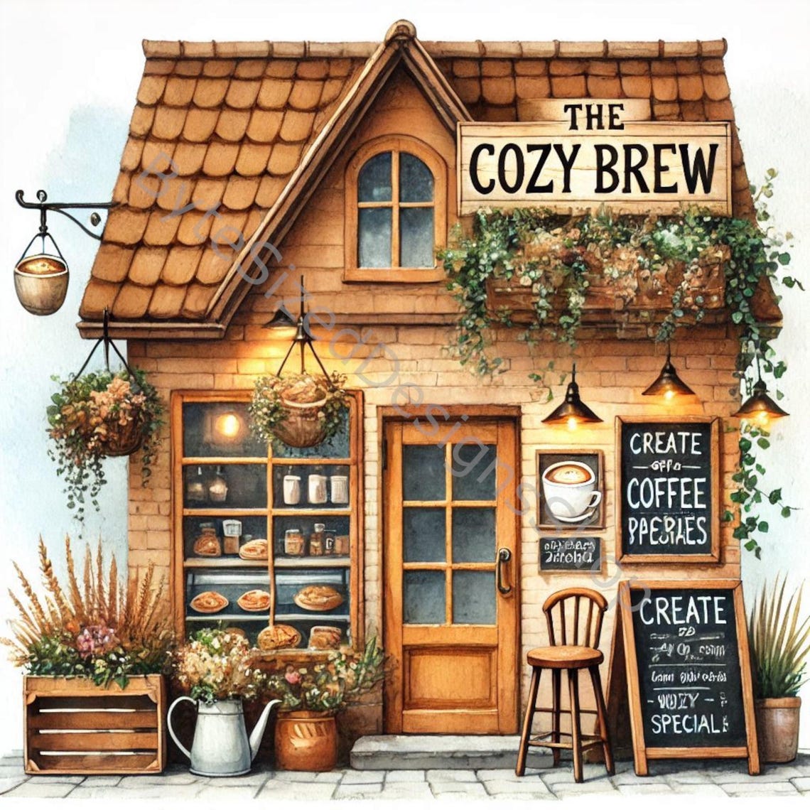 Watercolor Coffee Shop Clip Art: High-res Jpgs (digital Download) - Etsy
