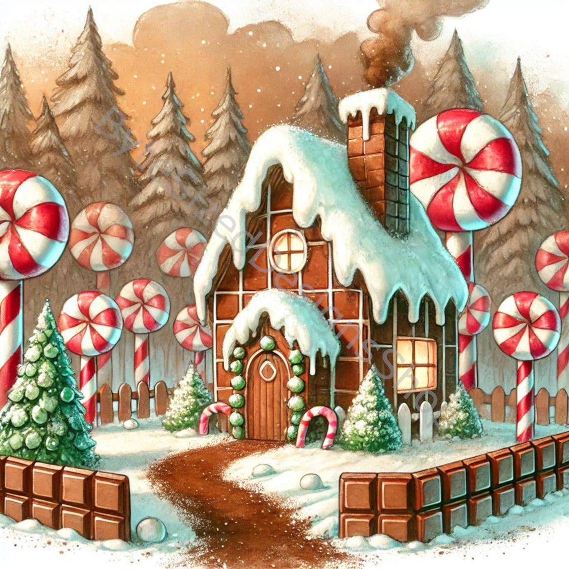 Chocolate House Clip Art Set 10 High Res Watercolor Jpgs for Junk ...