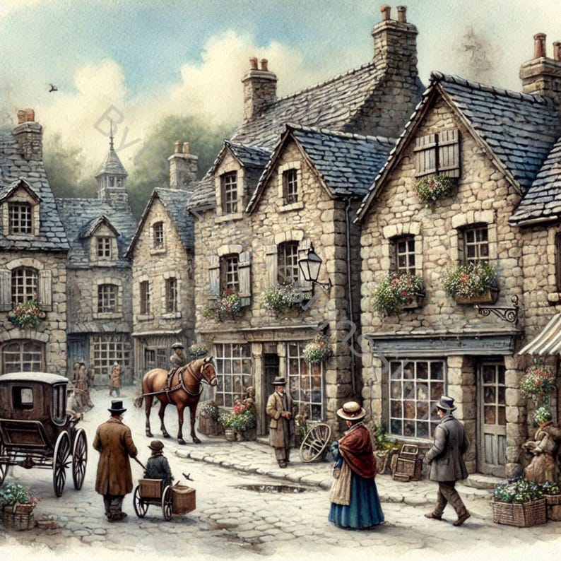 Watercolor Retro Townscapes Clip Art: High-res Jpgs (digital Download ...