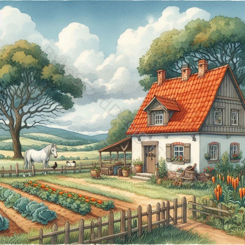 Watercolor Farm Clip Art Set: Countryside Scenes (digital Download) - Etsy