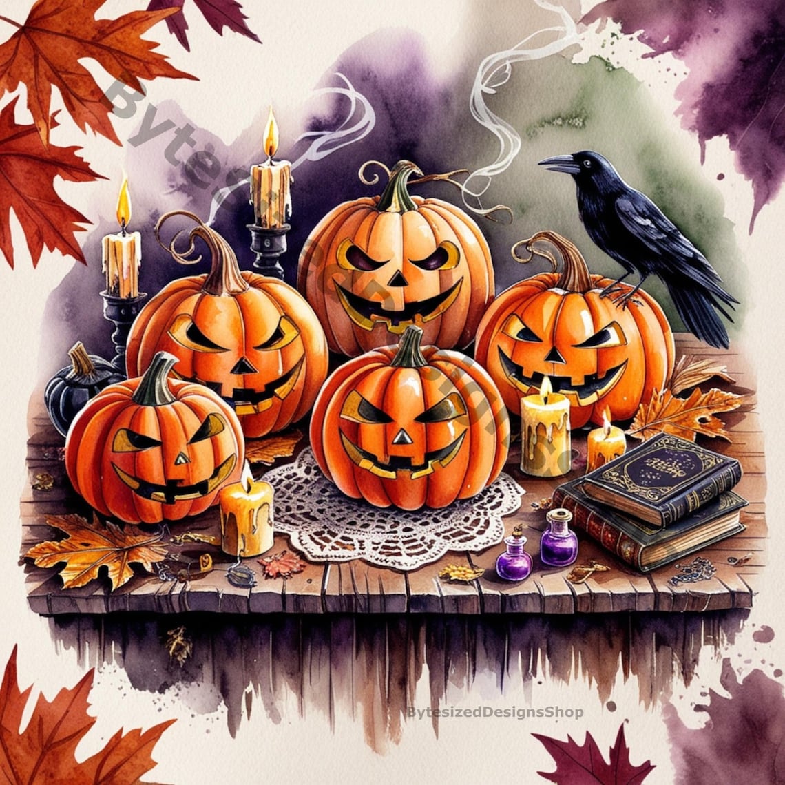 Whimsical Halloween Clipart Collection 10 High Res Watercolor Jpgs Junk ...