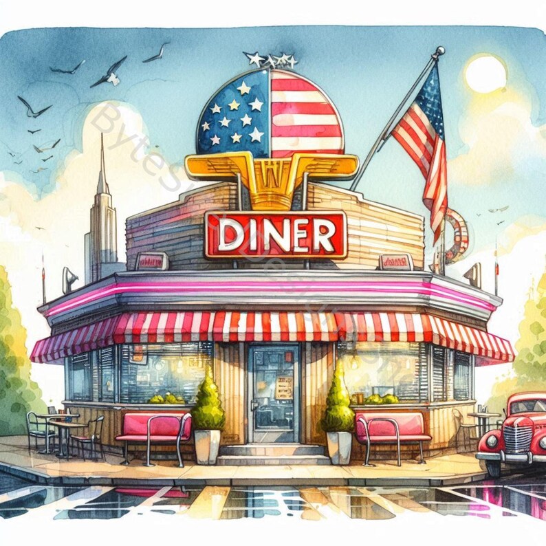 Diner Clip Art Set: Watercolor Restaurant Images (digital Download) - Etsy