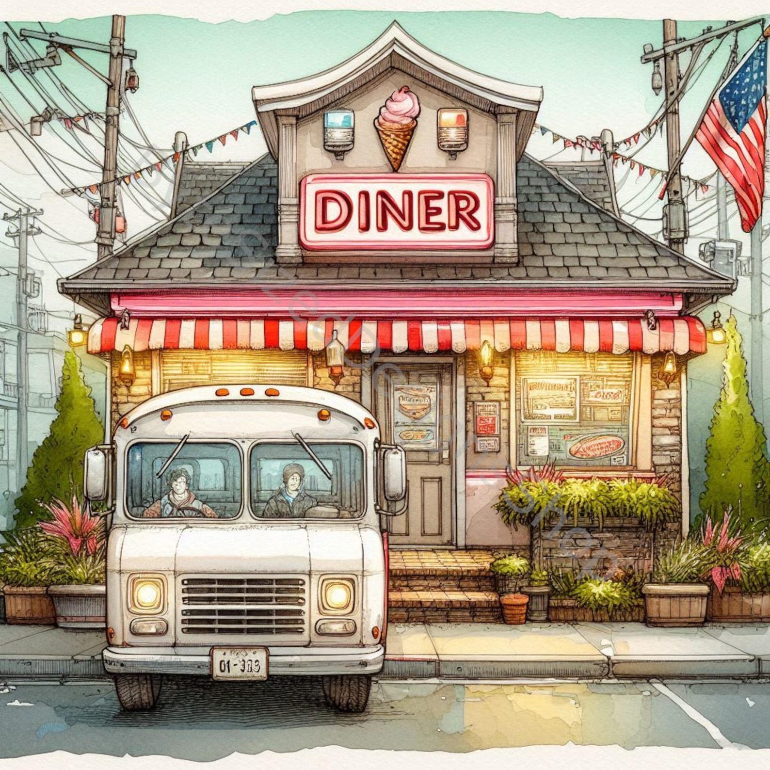 Diner Clip Art Set: Watercolor Restaurant Images (digital Download) - Etsy