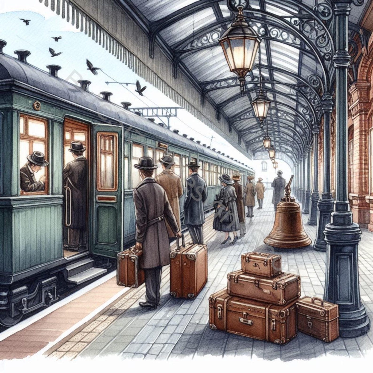 Watercolor Train Station Clip Art: High-res Jpgs (digital Download) - Etsy