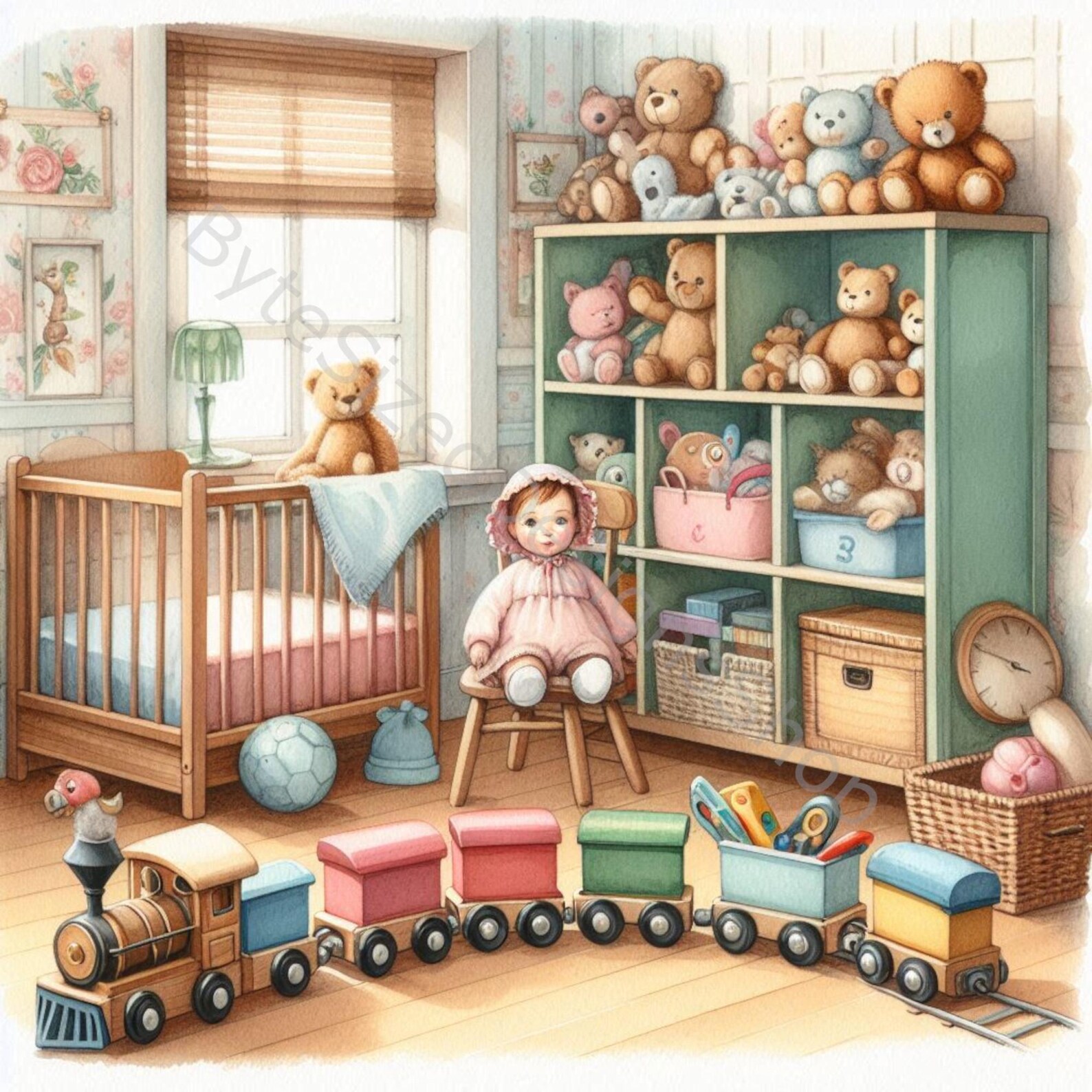 Toy Room Watercolor Clipart: Whimsical Nursery Art (digital Download ...