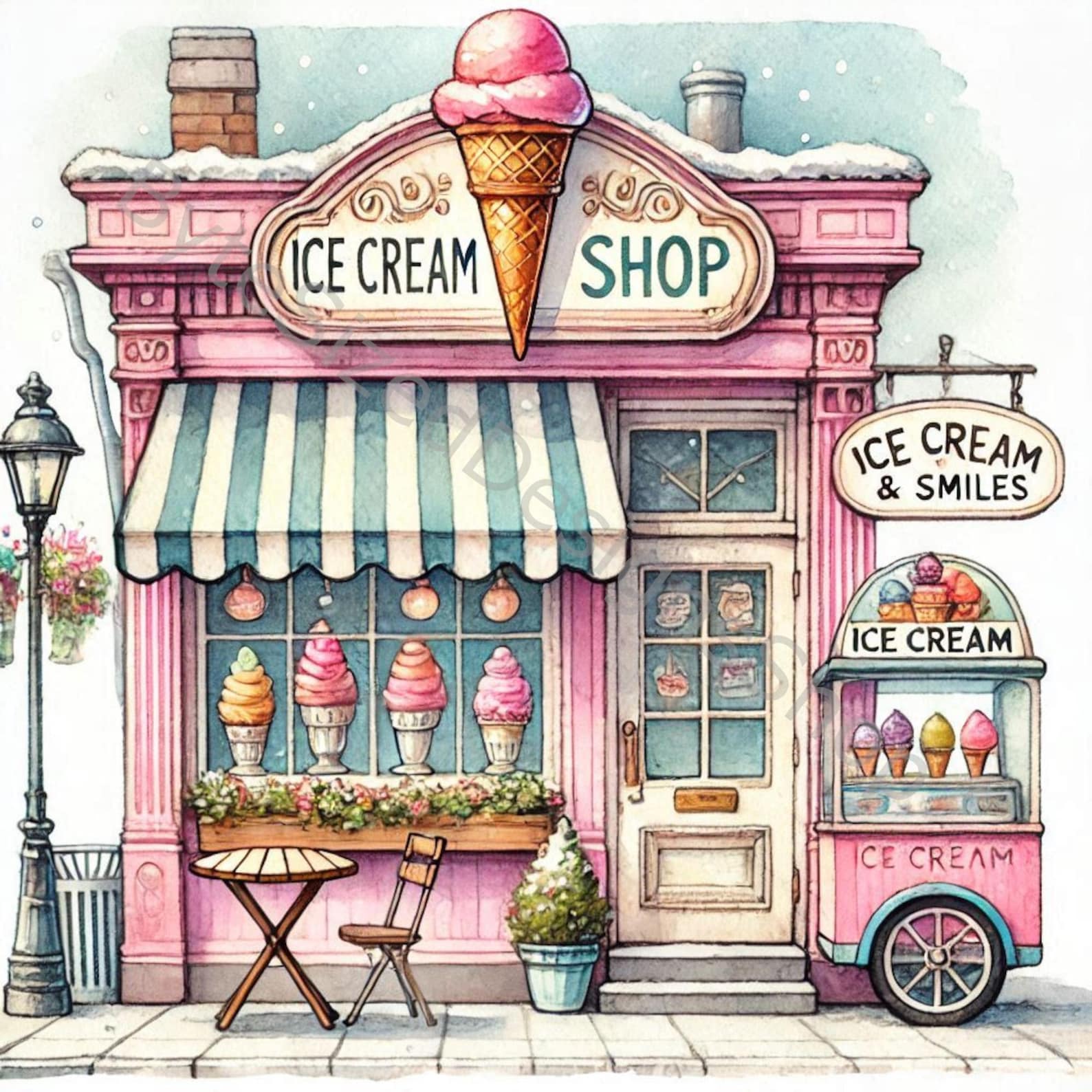 Ice Cream Shop Clip Art Set 10 High Res Watercolor Jpgs for Junk ...