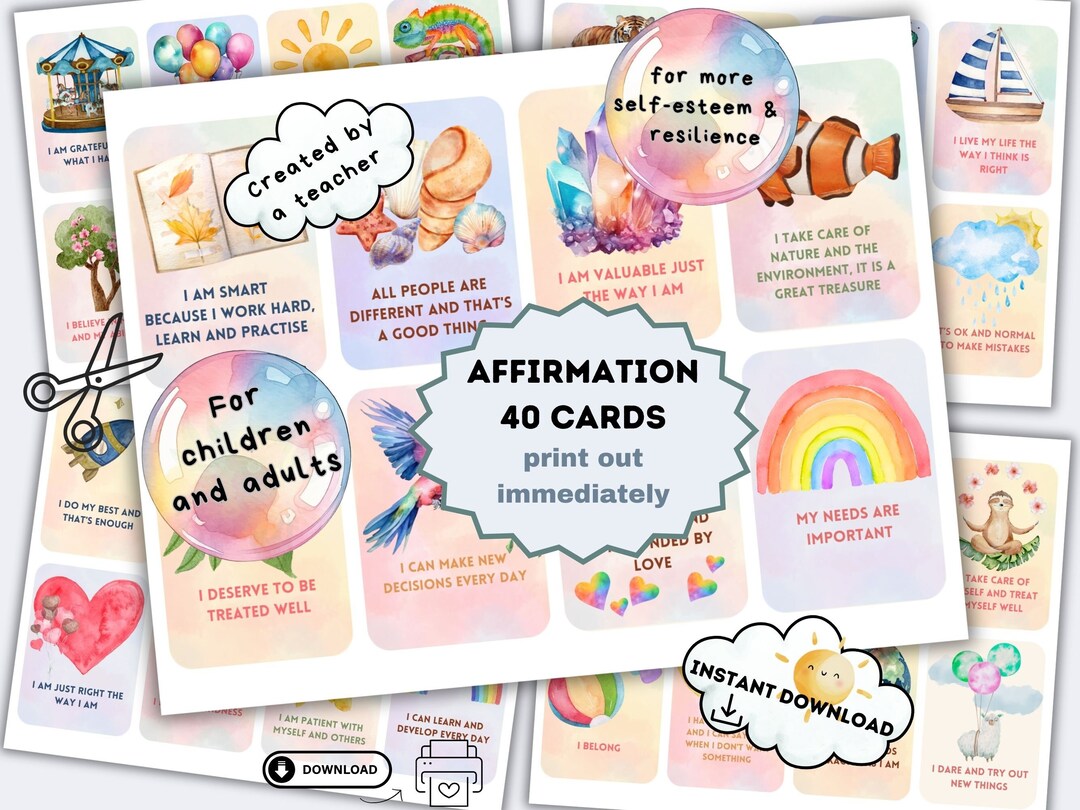 Affirmation Cards for Children Printable, Positive Beliefs for Adults ...