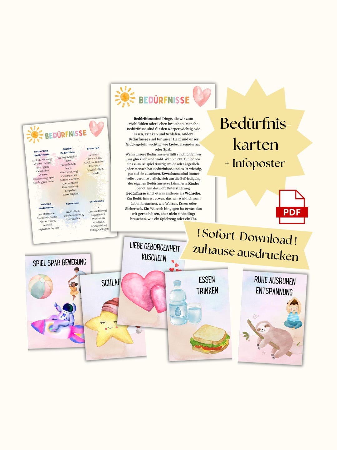 Bedürfniskarten zum Ausdrucken Kinder, Bedürfnisse erkennen und ...