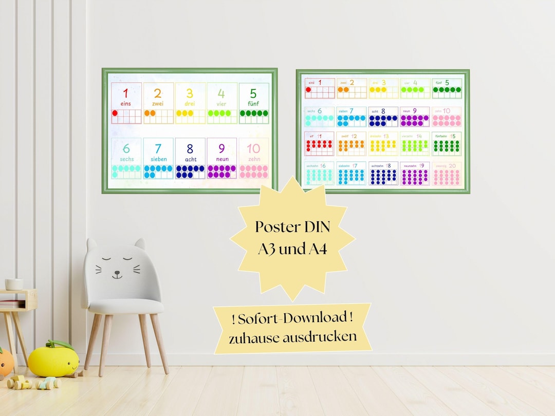 Poster Mathe Zahlenrahmen, Poster Zahlen 1-10 1-20, Poster ...