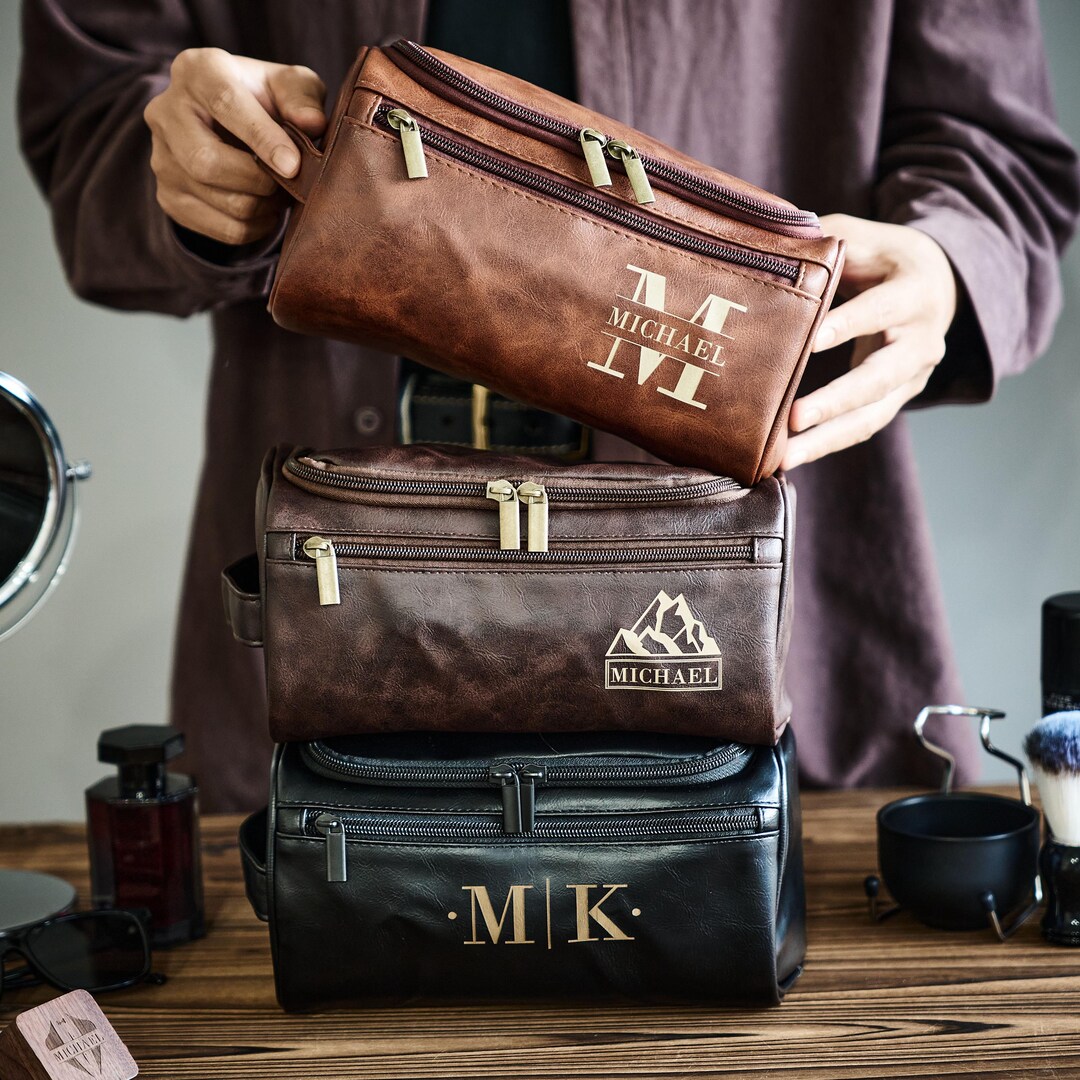 Custom Men's Leather Toiletry Bag, Groomsmen Dopp Kit, Personalized ...