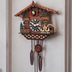 Handcrafted German Style Cuckoo Clock/ Moving Figurines and Pinecone ...