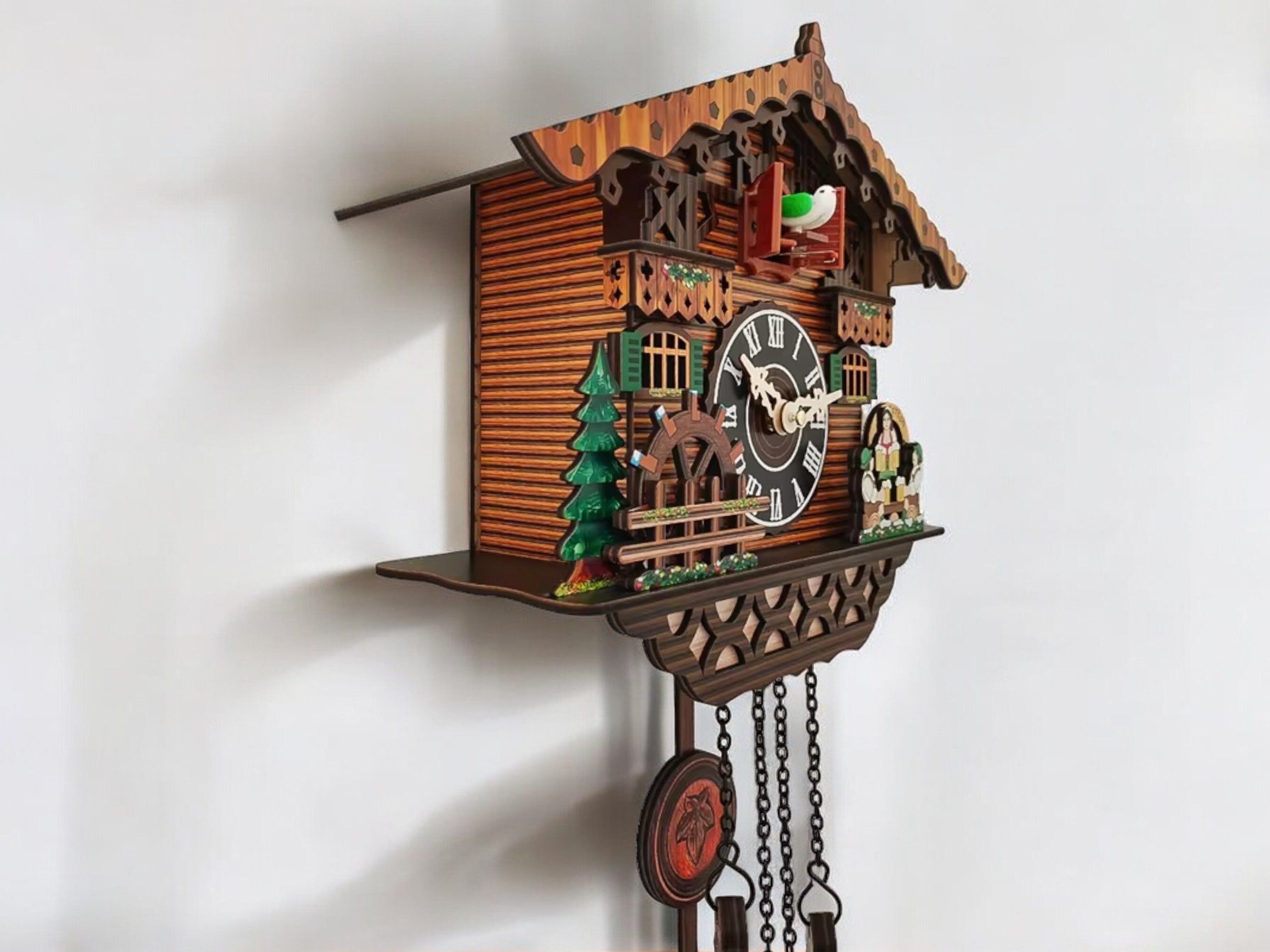 Handcrafted German Style Cuckoo Clock/ Moving Figurines and Pinecone ...