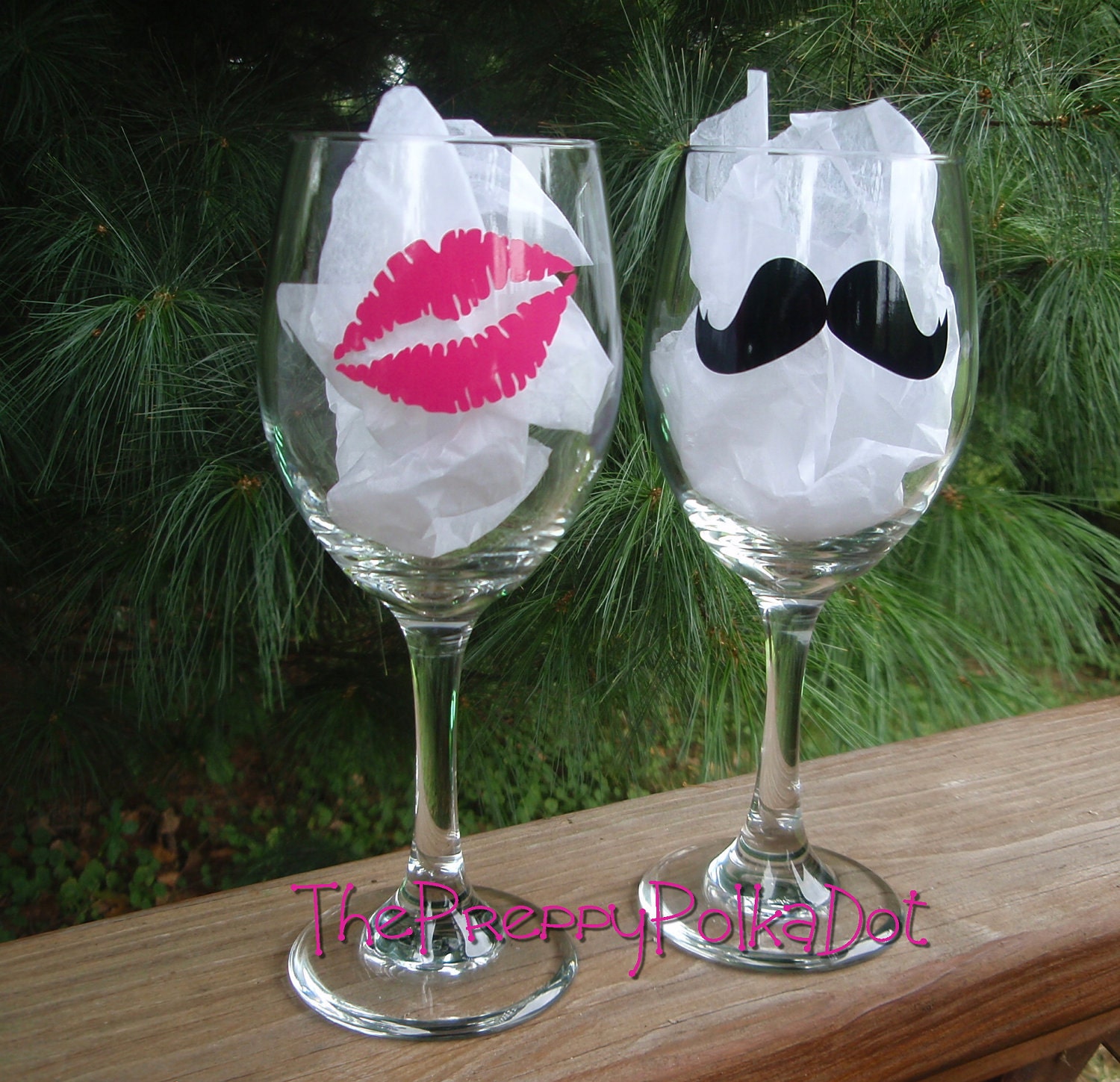 Mustache & Kiss Wine Glass Set - Etsy