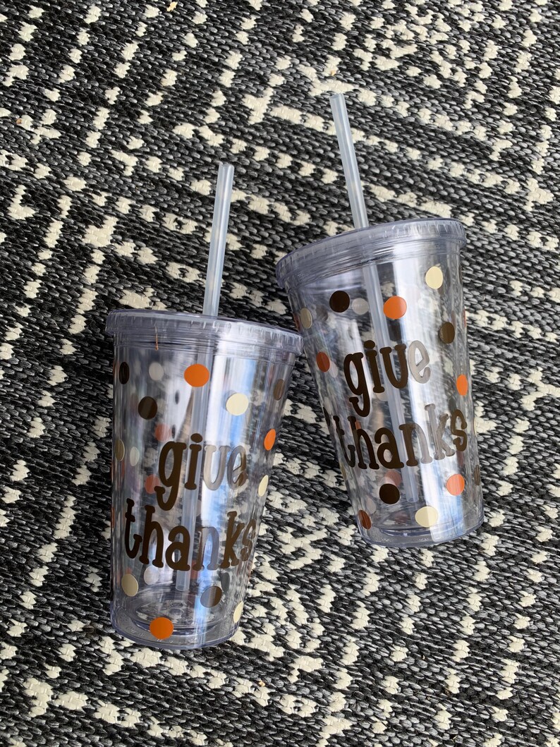 GIVE THANKS Thanksgiving Tumbler Cup With Lid & Straw 16oz - Etsy