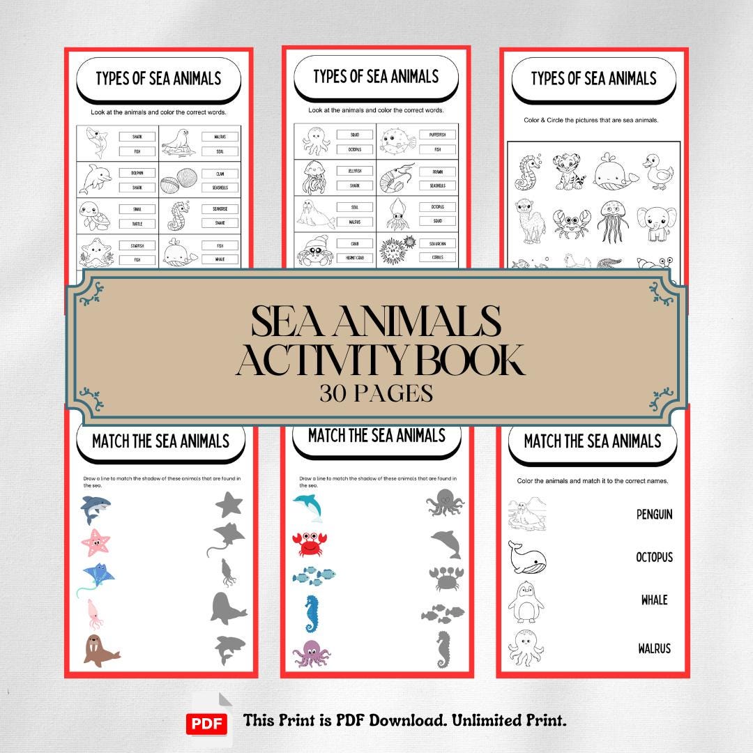 Sea Animals Coloring & Activity Book for Toddlers or Preschool Kids - Etsy