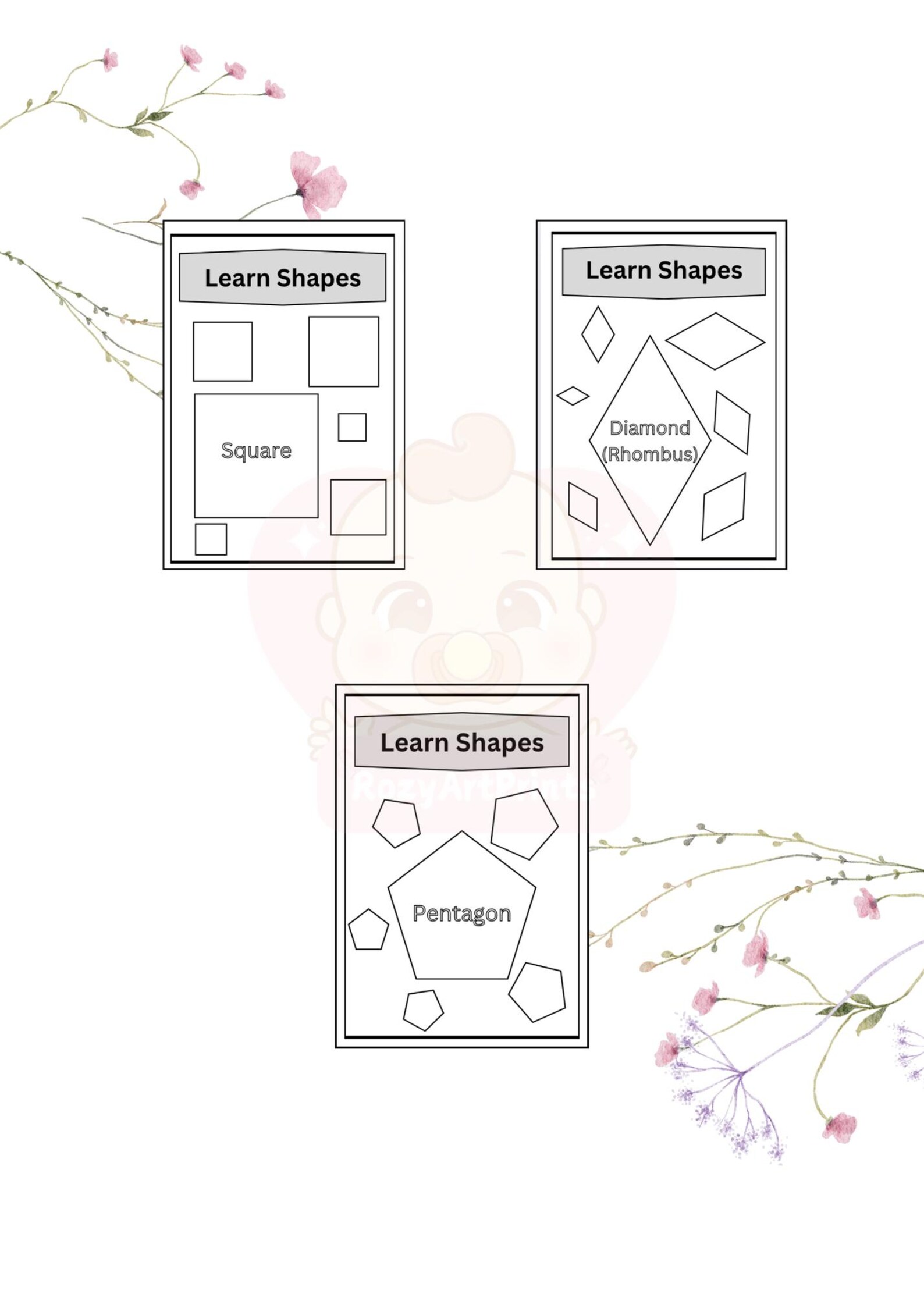 Learning Shapes Coloring Pages for Kids, 30 Coloring Pages, Learning ...