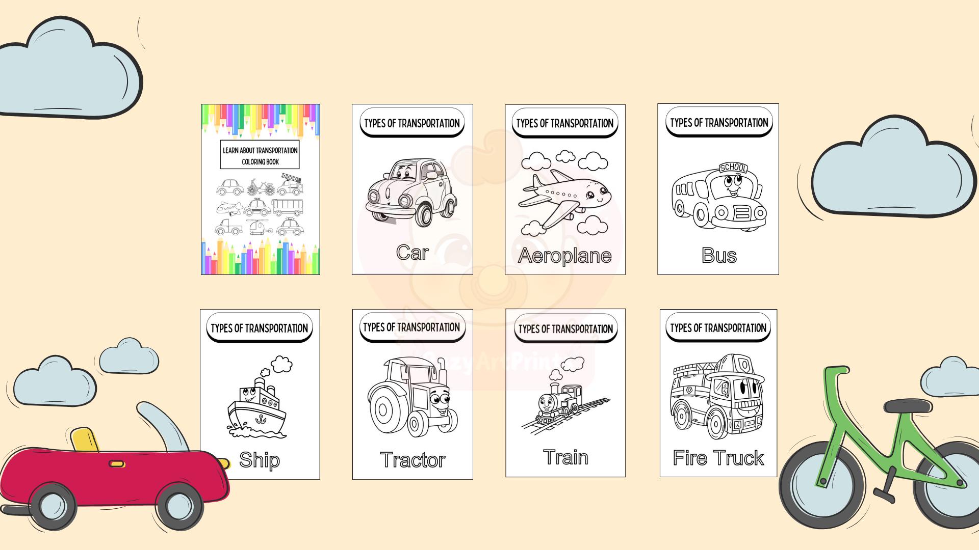 Learning About Transportation Coloring Books for Kids, 30 Coloring ...