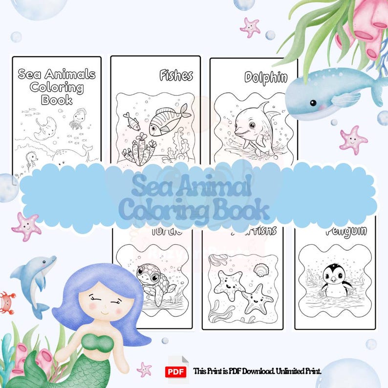 Sea Animals Coloring Book, Sea Animals Coloring Pages, Sea Animals ...