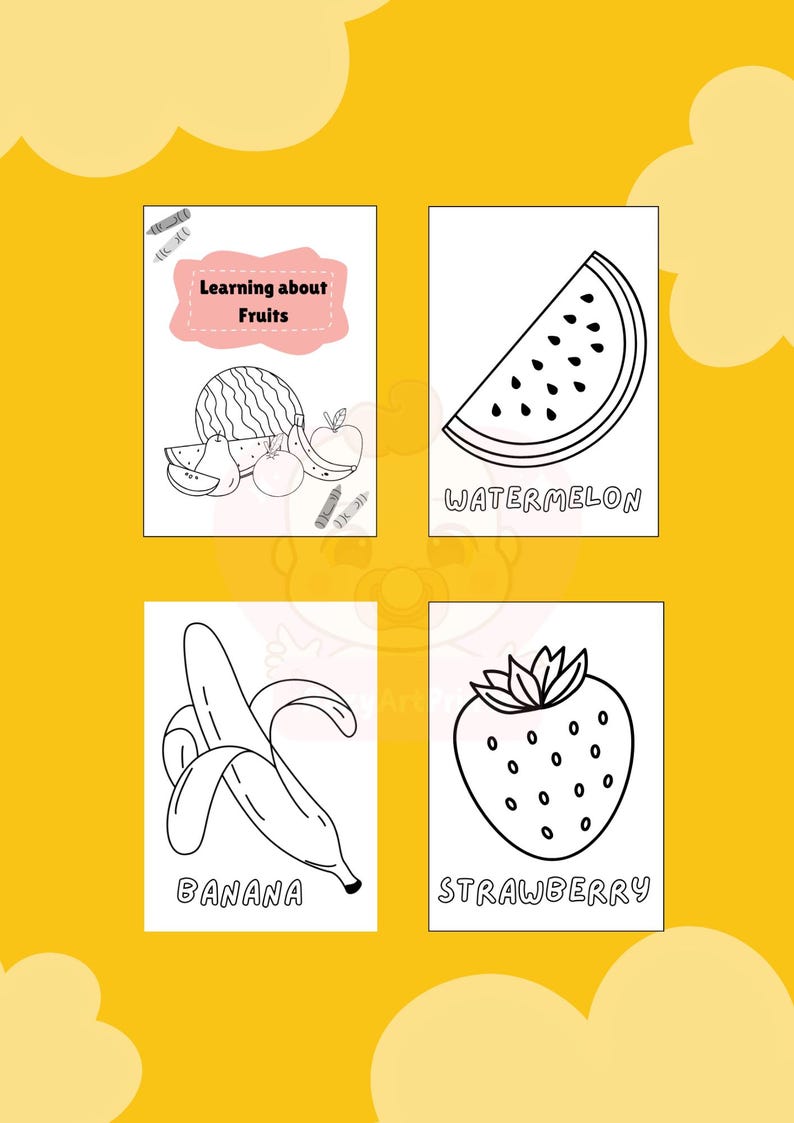 Learning About Fruits Coloring Pages for Kids, 30 Coloring Pages ...
