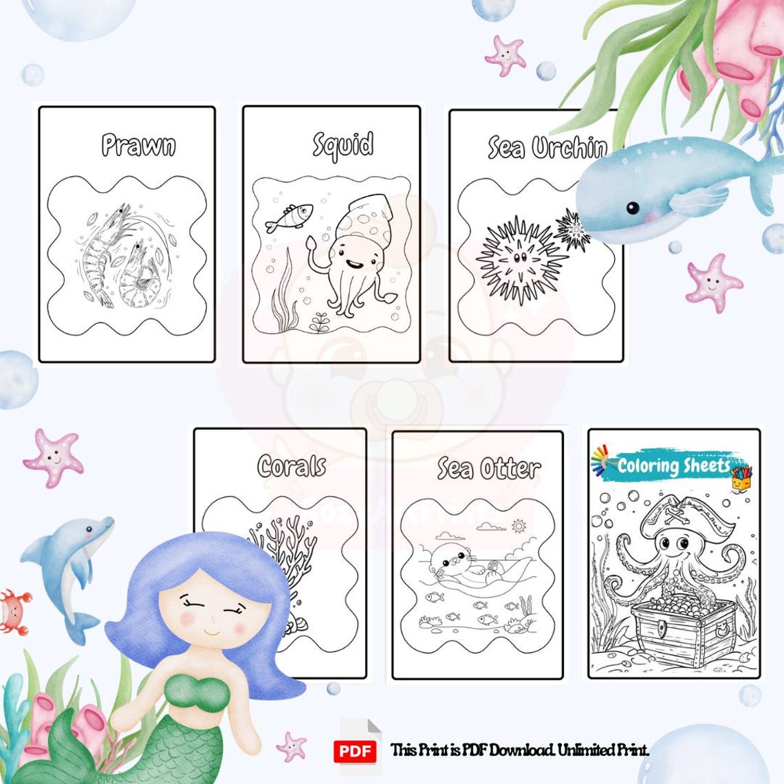 Sea Animals Coloring Book, Sea Animals Coloring Pages, Sea Animals ...