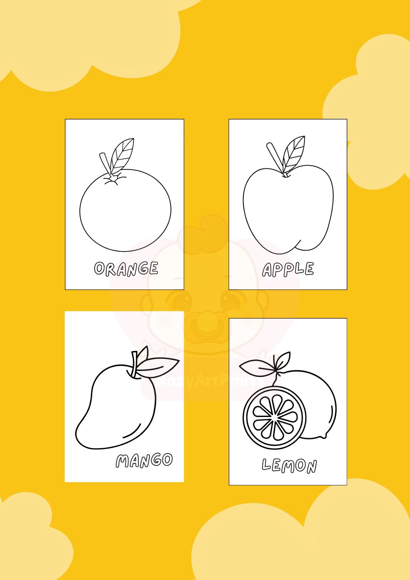 Learning About Fruits Coloring Pages for Kids, 30 Coloring Pages ...