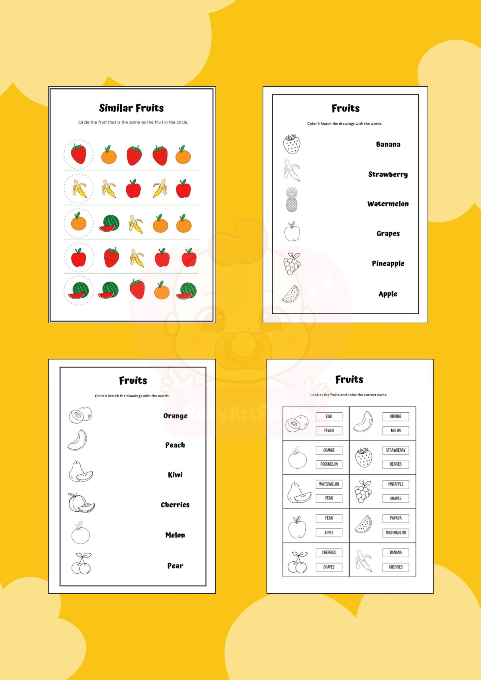 Learning About Fruits Coloring Pages for Kids, 30 Coloring Pages ...