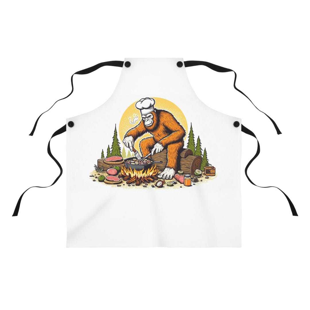 Bigfoot Cooking Apron Sasquatch Chef Kitchen Apron, Funny Yeti Baking ...